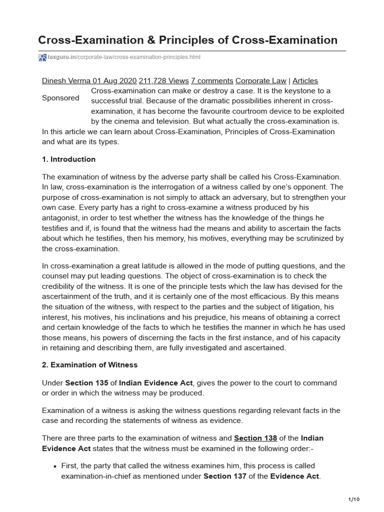 Cross-Examination Principles Explained | PDF | Witness | Cross Examination
