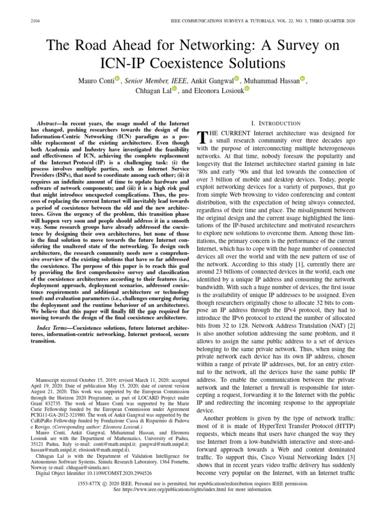 The Road Ahead For Networking: A Survey On ICN-IP Coexistence Solutions ...