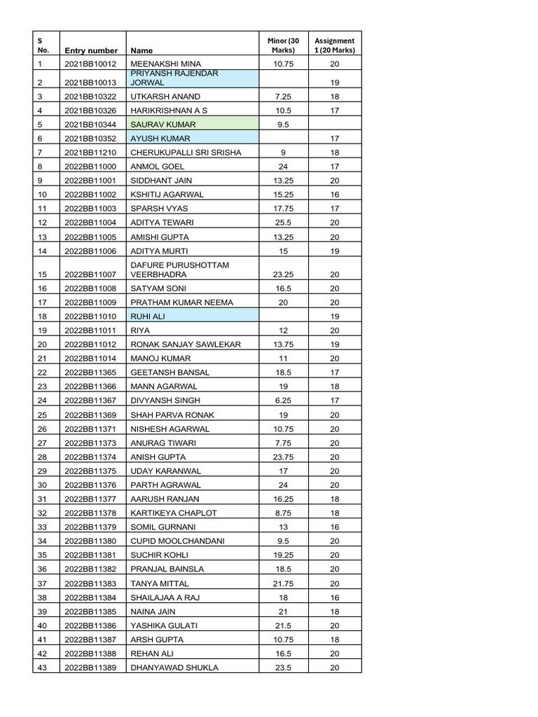 Minor and Assignement 1 Marks | PDF