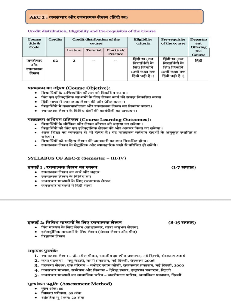 AEC Hindi Syllabus | PDF