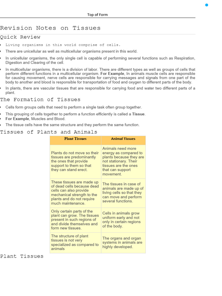Class 9 Tissues | PDF | Epithelium | Tissue (Biology)