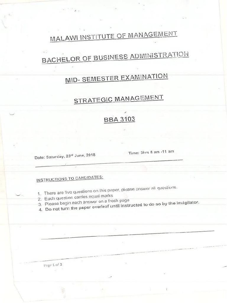 Mid Sem Exam - Strategic Management BBA Yr3 | PDF