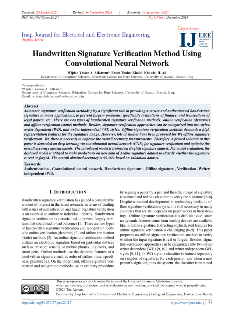Handwritten Signature Verification Method Using Co | PDF | Deep Learning | Artificial Neural Network