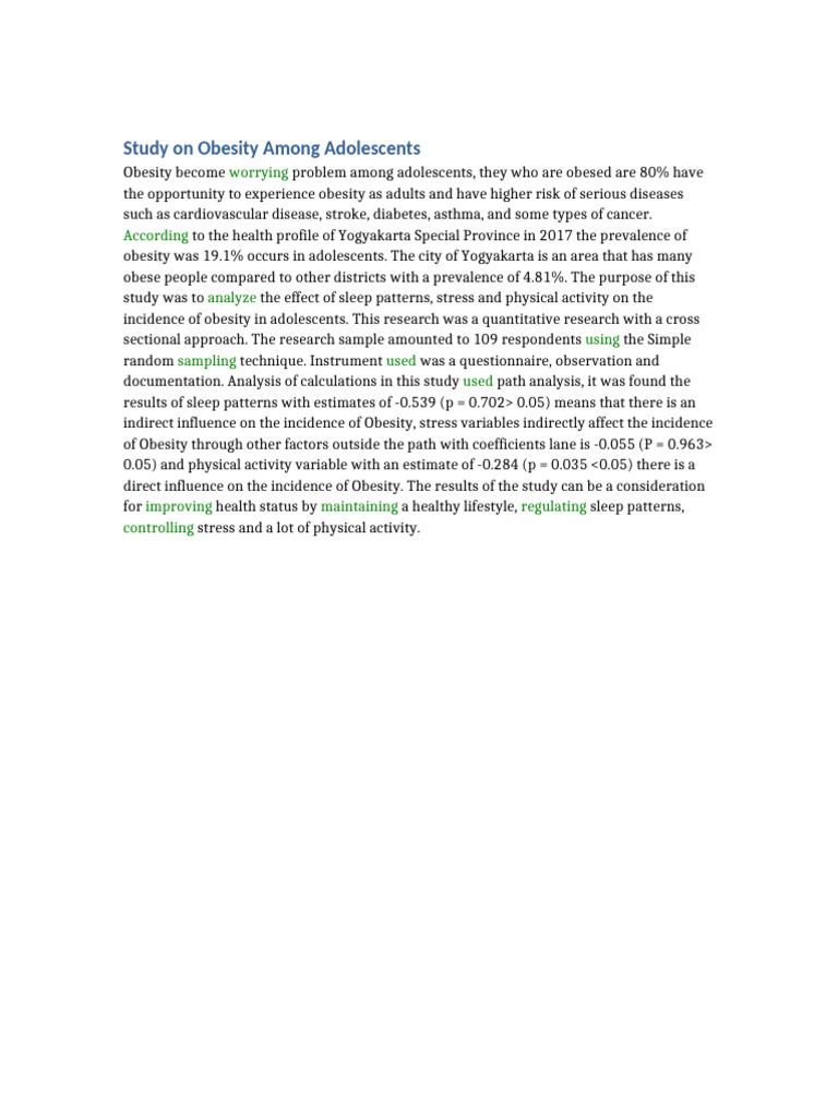 Obesity Adolescents Study Highlighted | PDF