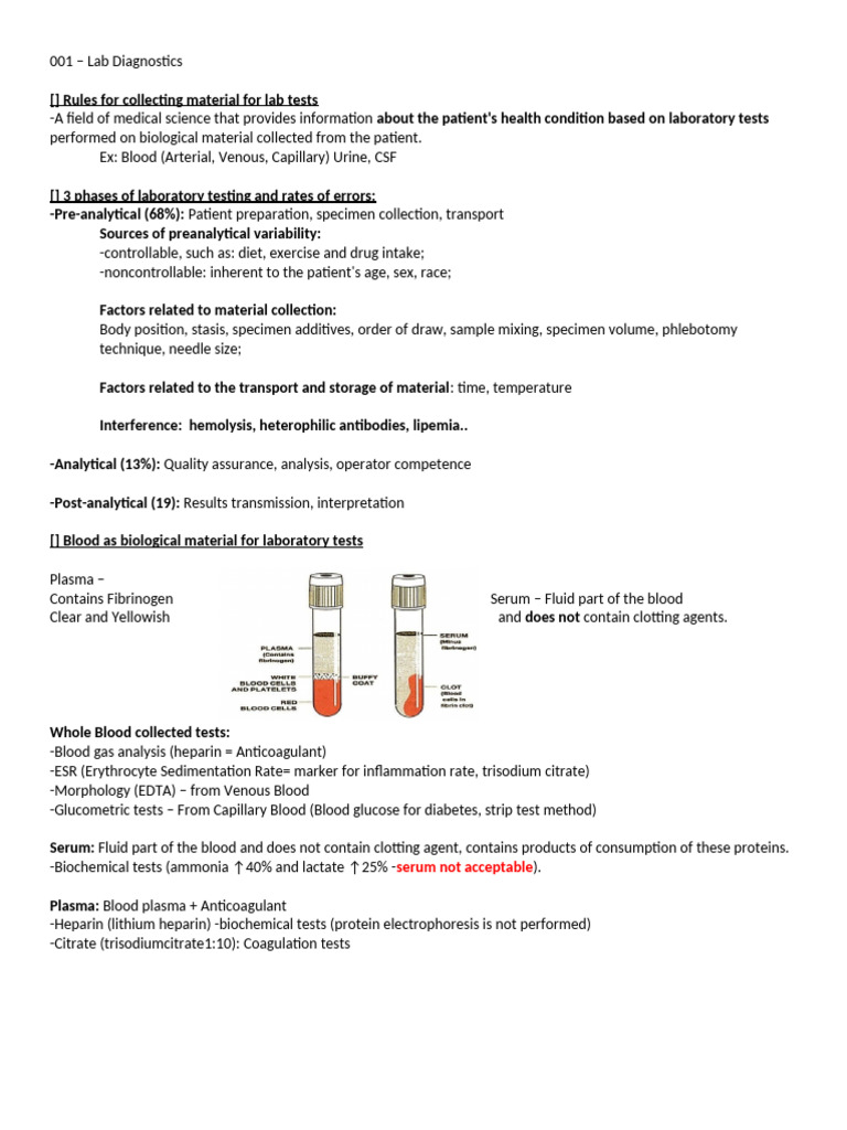 Lab Diagnostics: Testing & Procedures Guide | PDF | Blood Plasma | Blood