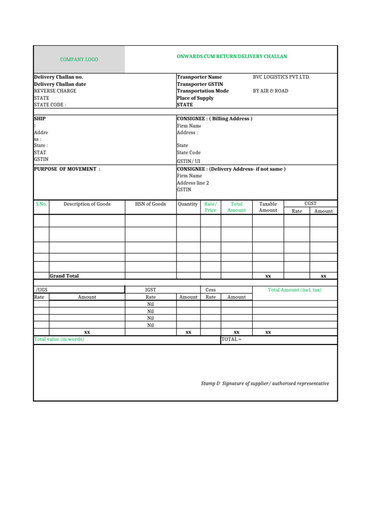 Delivery Challan - Format | PDF