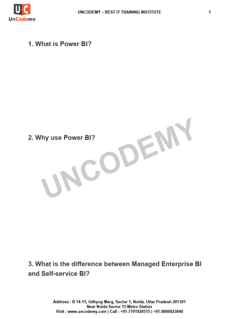 Power BI Interview Questions Uncodemy | PDF | Microsoft Excel ...