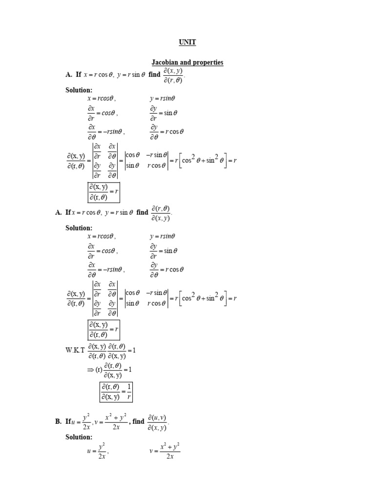 Jacobian Calculations for Math Students | PDF | Mathematical Analysis ...