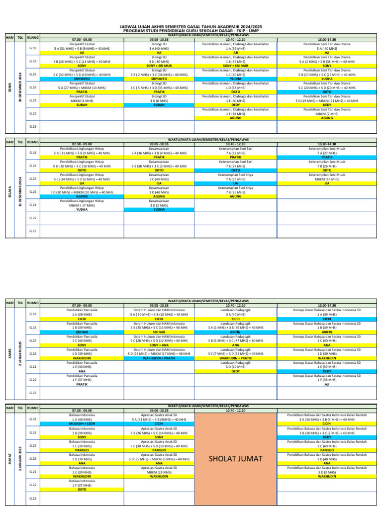 Revisi - Final Jadwal Uas PGSD Gasal 2024-2025 | PDF