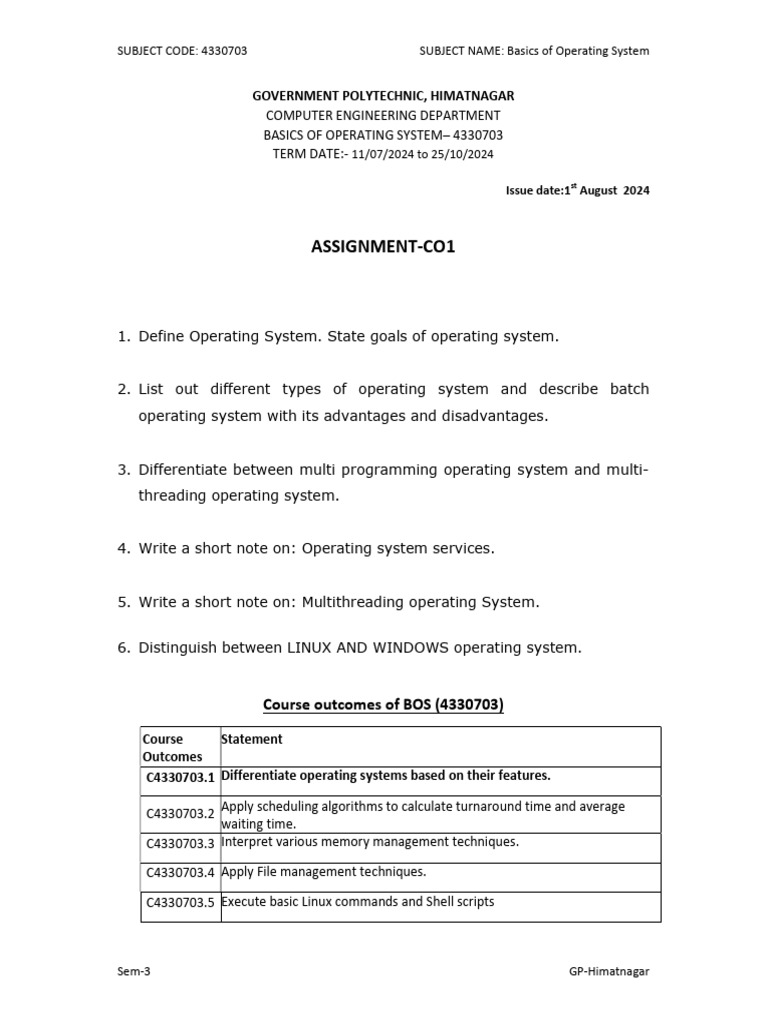 Assignment1 BOS | PDF