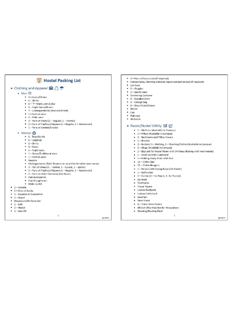 Hostel-Packing-List_page-0001 | PDF