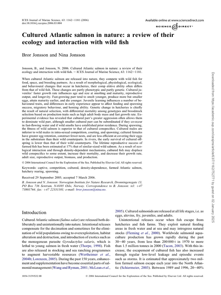 Cultured Atlantic Salmon in Nature - A Review of Their Ecology and Interaction With Wild SH ...