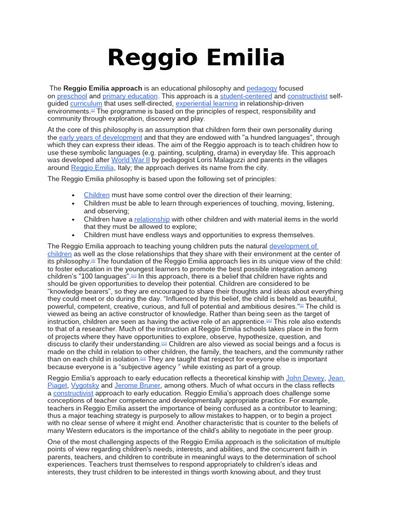 Reggio Emilia | PDF | Cognitive Science | Liberal Arts Education