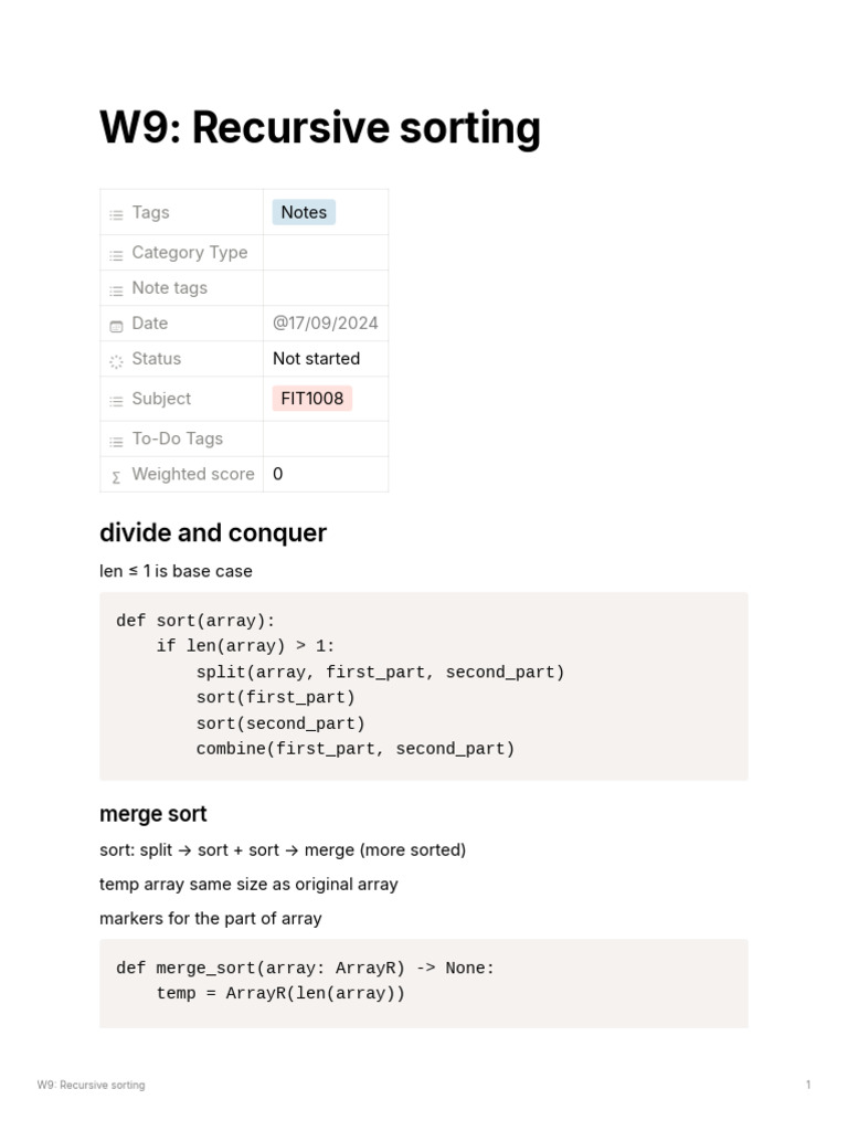 W9_Recursive_sorting_ | PDF | Computer Data | Applied Mathematics