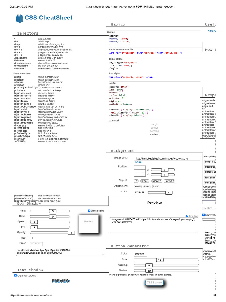 CSS Cheat Sheet - Interactive, not a PDF _ HTMLCheatSheet.com | PDF | Html Element | Typography