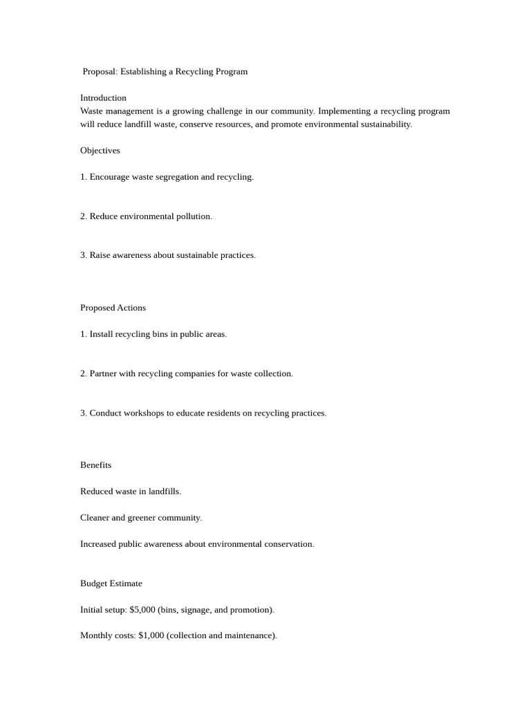 Proposal On Establishing Recycle Program | PDF