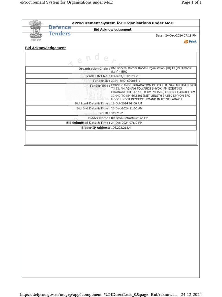 Bid Acknowledgement | PDF