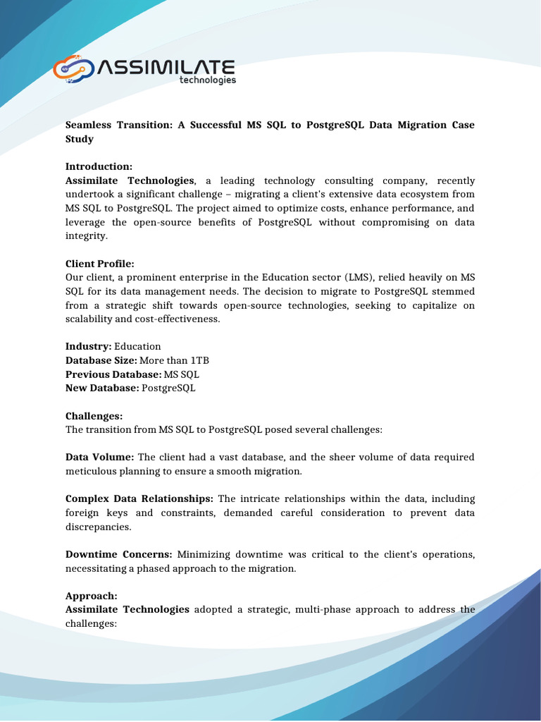 Seamless Transition A Successful MS SQL to PostgreSQL Data Migration ... Seamless Transition A Successful MS SQL to PostgreSQL Data Migration ...