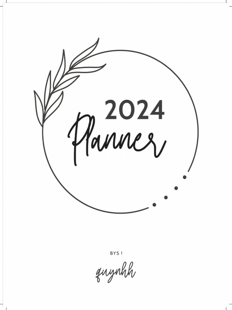 Black and White Simple Personal 2024 Year Calendar Planner | PDF