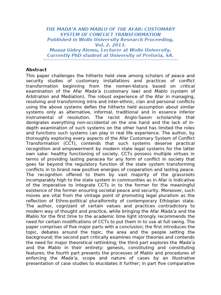 Customary System of Conflict Transformat | PDF | Crimes | Crime & Violence