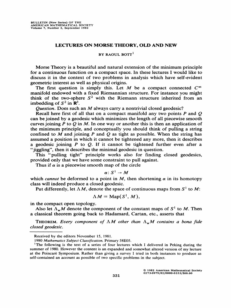 Lectures on Morse Theory, Old and New [Bott] | PDF | Eigenvalues And Eigenvectors | Curvature