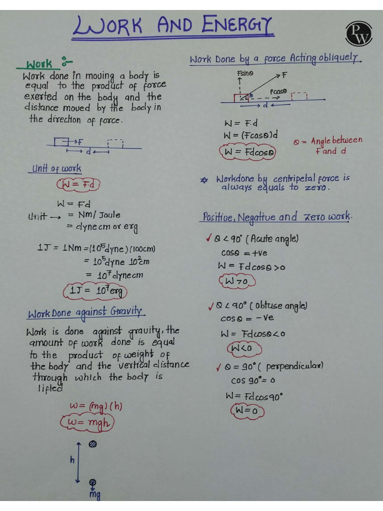 Work & Energy - Handwritten Notes - Champion Batch | PDF
