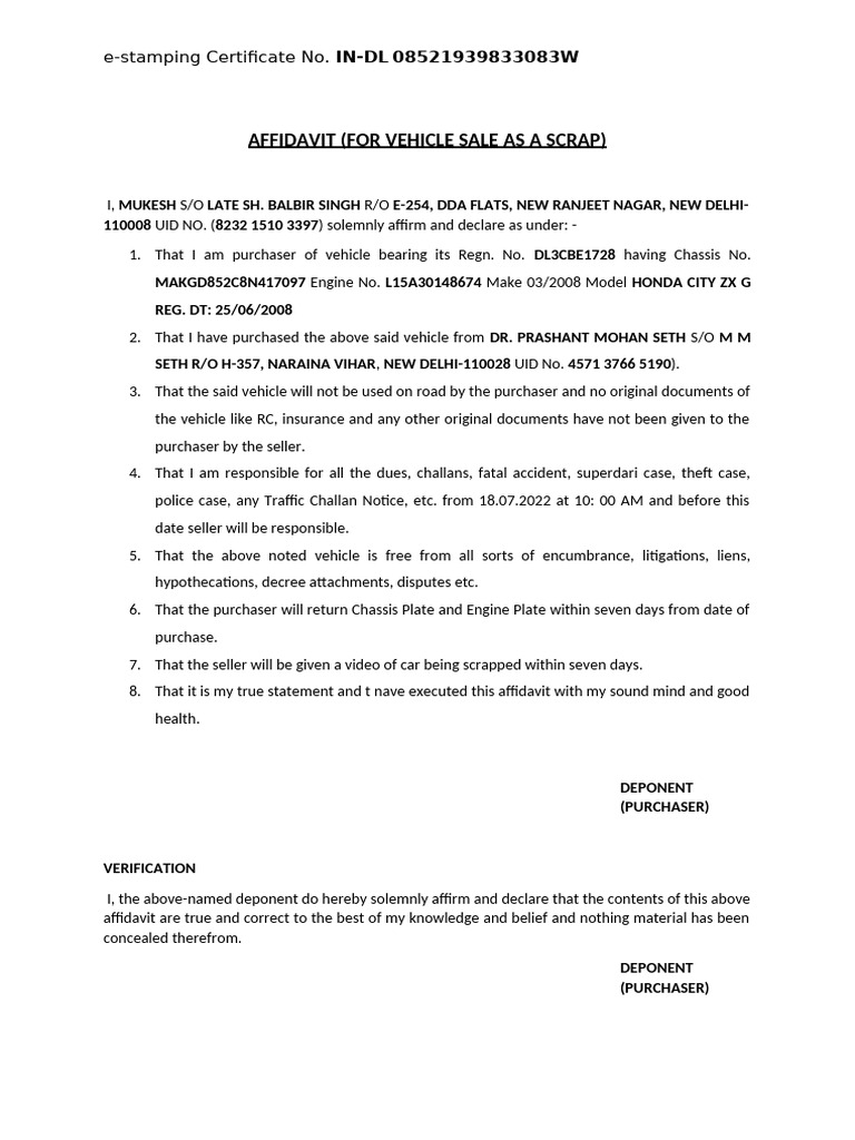 Affidavit Ifor Sale As A Scrape | PDF | Affidavit | Civil Law (Common Law)