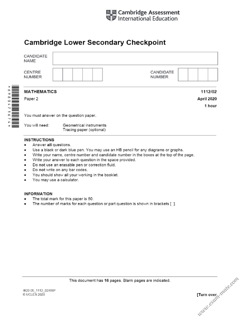 Cambridge Lower Secondary Checkpoint Maths | PDF | Area | Mathematics