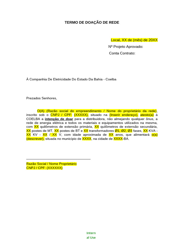 Modelo de CARTA de Doacao de Rede | PDF