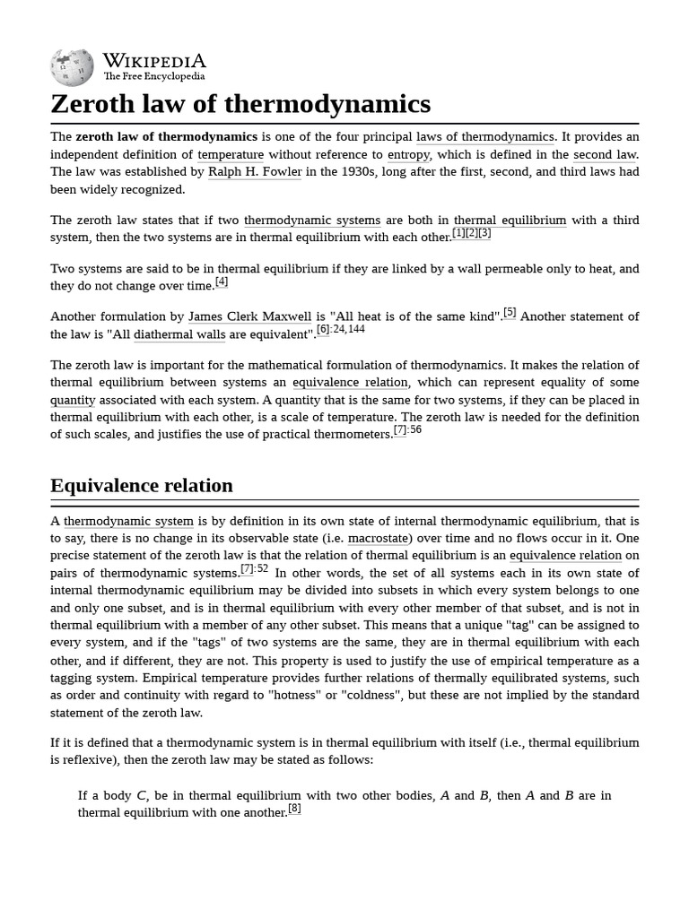 Zeroth Law of Thermodynamics | PDF | Temperature | Thermodynamic ...