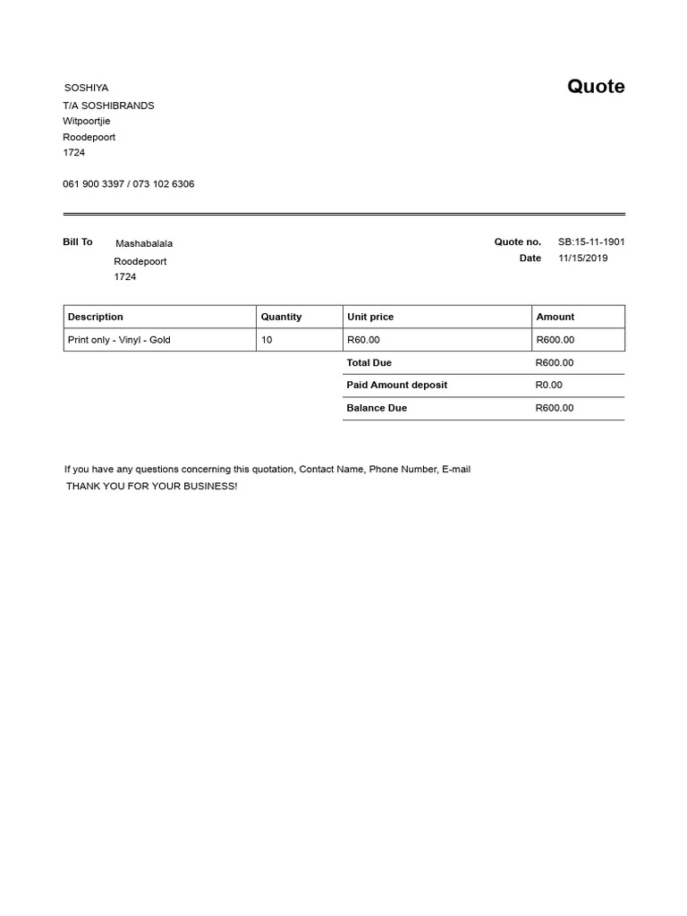 T-Shirt Quotation | PDF