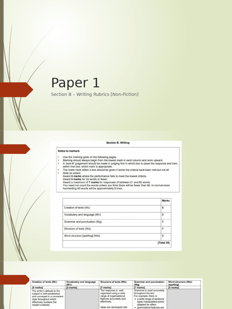 English Stage 9 (But 8) SA-1 Rubrics Both Fiction and Non-Fiction | PDF