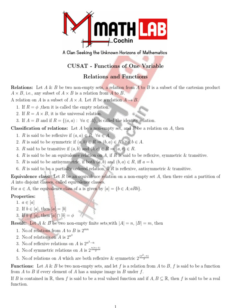 S6,S7_Functions of One Variable | PDF | Function (Mathematics) | Monotonic Function