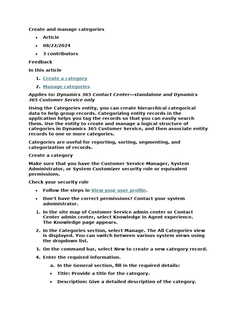 Create and Manage Categories in Dynamics 365 | PDF | Information ...