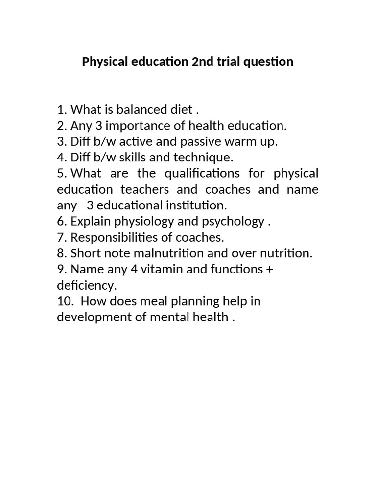 Physical Education 2nd Trial Question | PDF