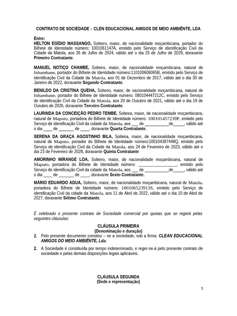 Contrato de Sociedade - Future Service Solutions, Lda | PDF