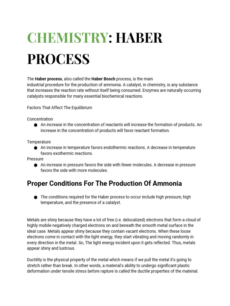 CHEMISTRTY_ HABER PROCESS | PDF | Chemical Reactions | Chemistry