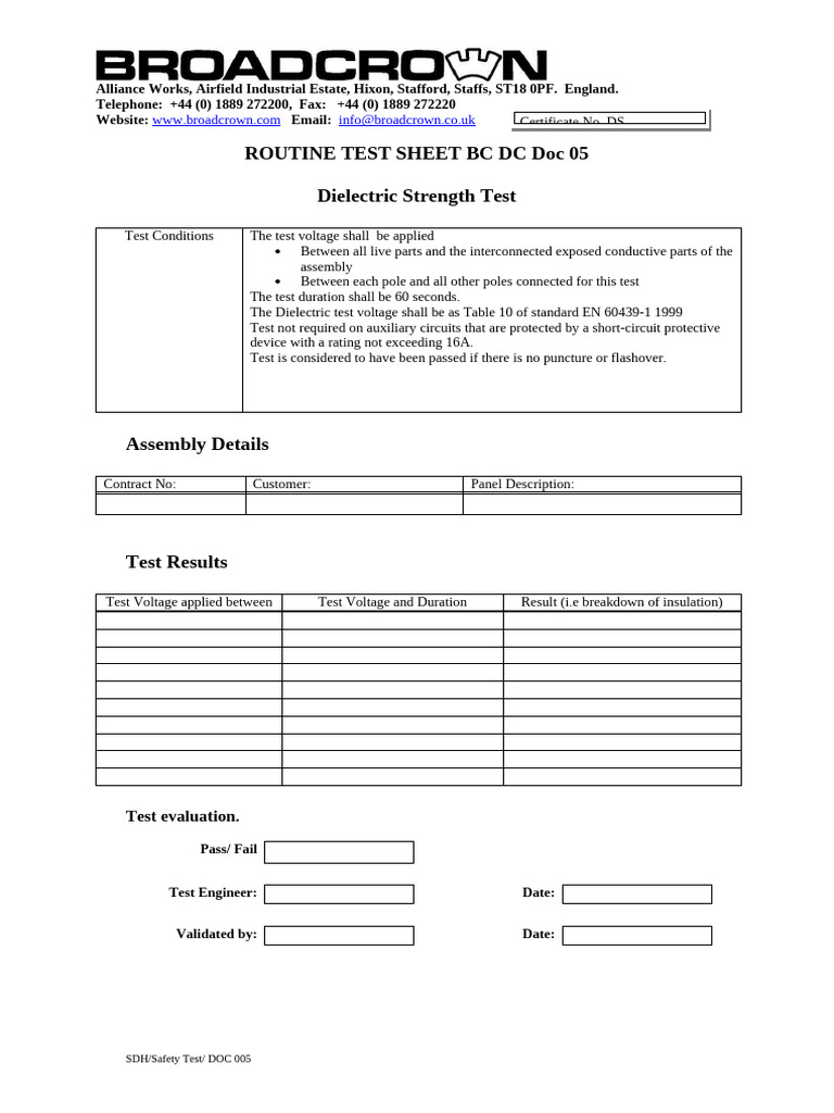 Testing Certificates_Dielectric Test | PDF