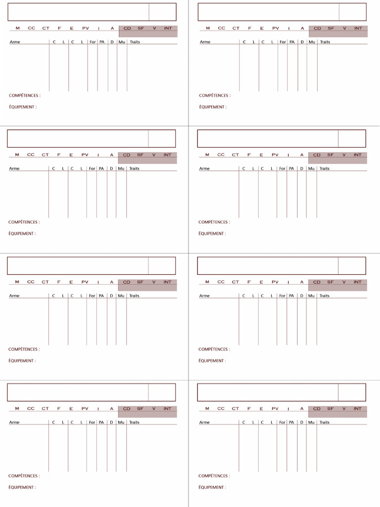 Feuilles Personnages | PDF