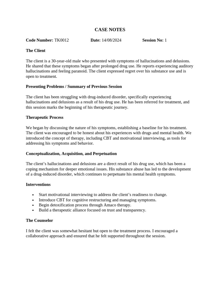 CASE NOTE PT10 | PDF | Cognitive Behavioral Therapy | Substance Abuse