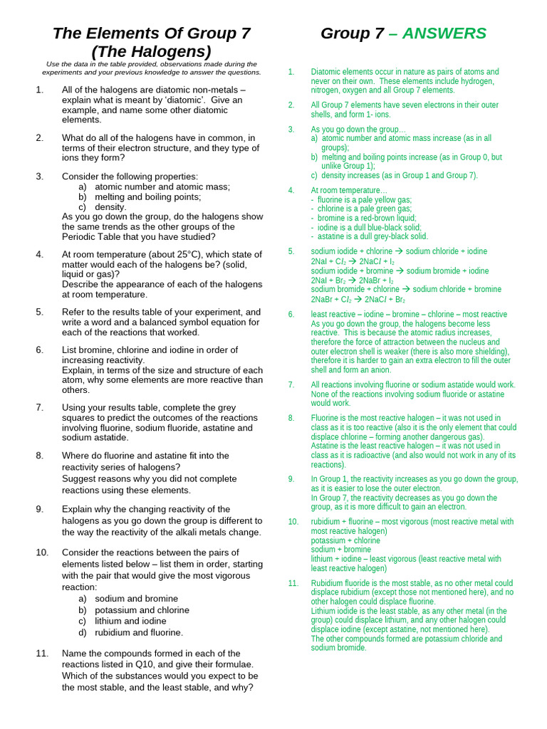 Understanding Group 7 Halogens | PDF | Iodine | Chlorine