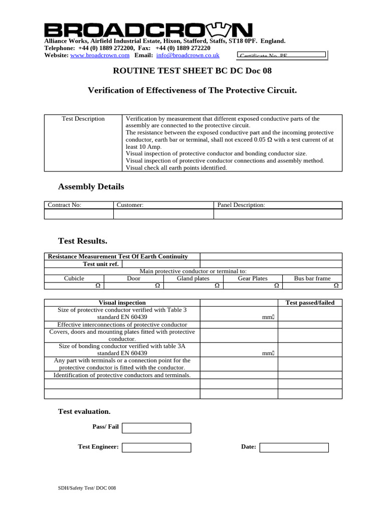 Testing Certificates - Protective Conductor | PDF | Conductor (Rail ...