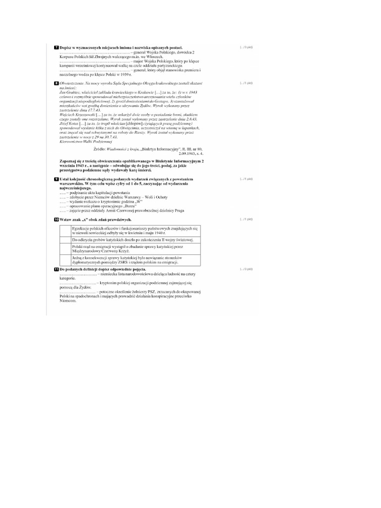 Polacy Podczas II WOJNY SWIATOWEJ GENERATOR SPRAWDZIAN 2 | PDF