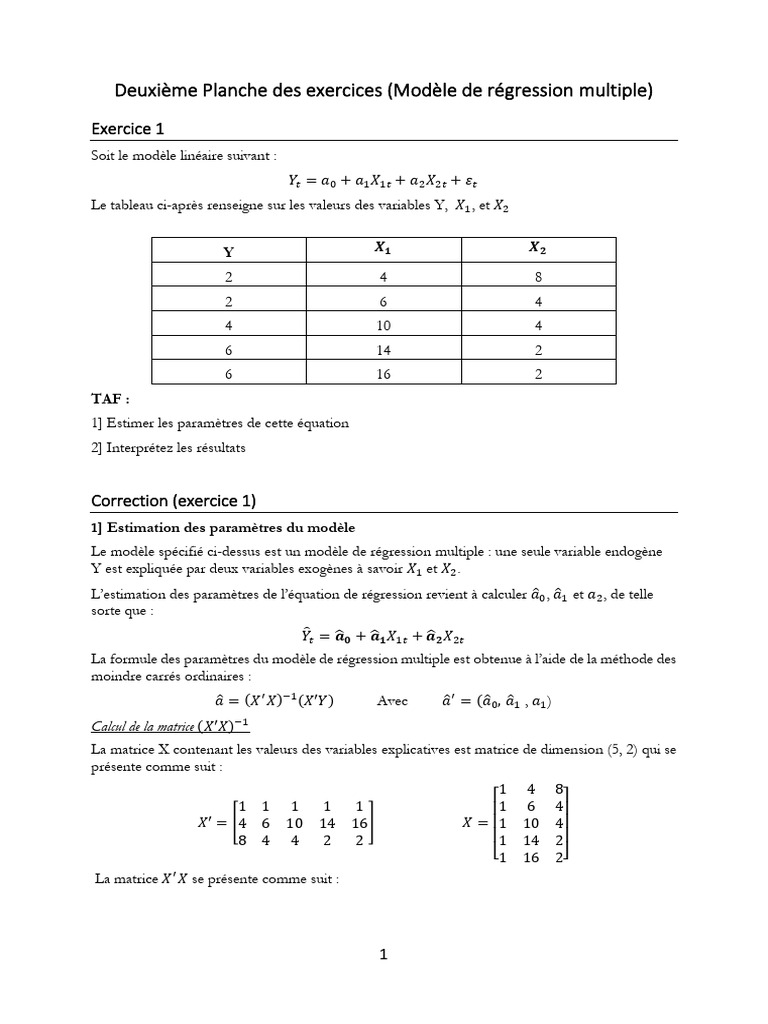 Exercice Corrigé de Régression Linéaire | PDF | Régression linéaire ...