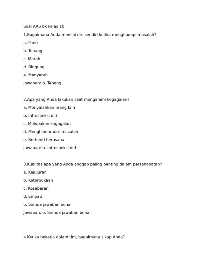 Soal AAS Bk Kelas 10 | PDF