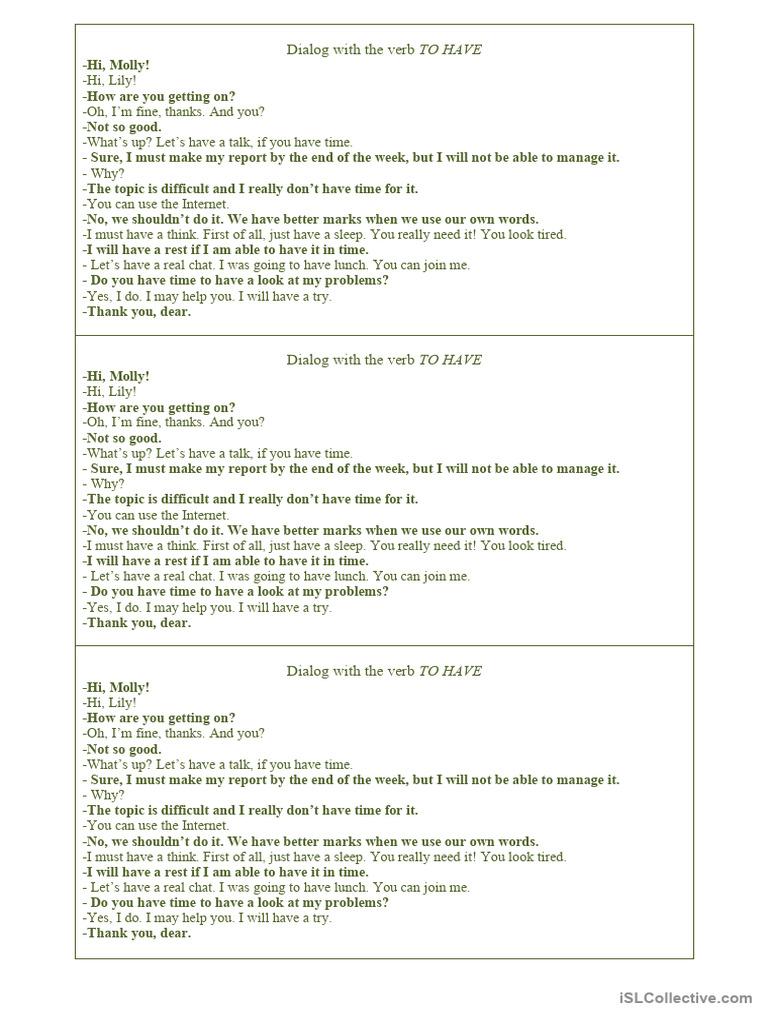 Dialog Using the Verb "To Have" | PDF