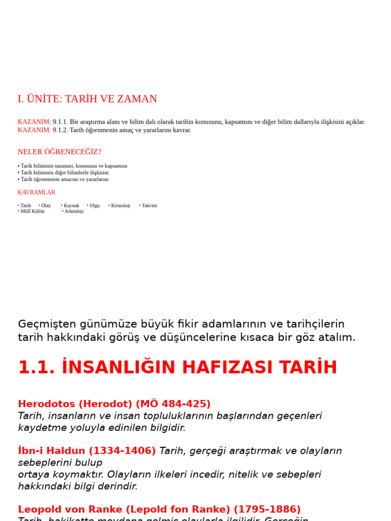 1-2. Hafta Tari̇hi̇n Tanimi - Konusu-Yöntemi̇-Bi̇li̇m Dallari | PDF
