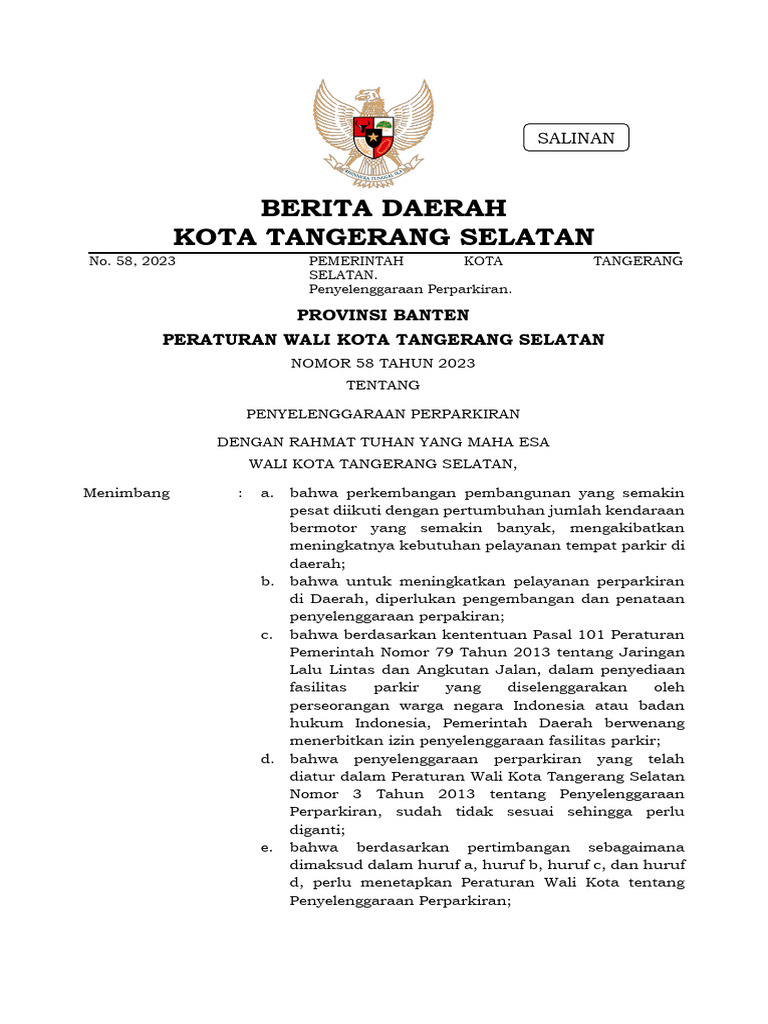 PERWAL NOMOR 58 TAHUN 2023 Terbaru | PDF