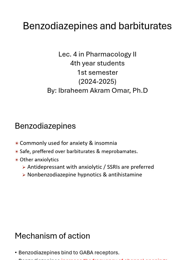Benzodiazepines and Barbiturates (Pharmacology) | PDF | Benzodiazepine ...