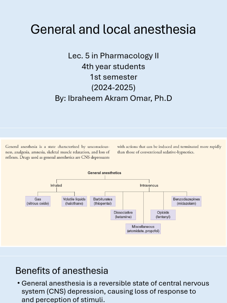 Genaral and local anesthesia (Pharmacology) | PDF | Anesthesia | Clinical Medicine